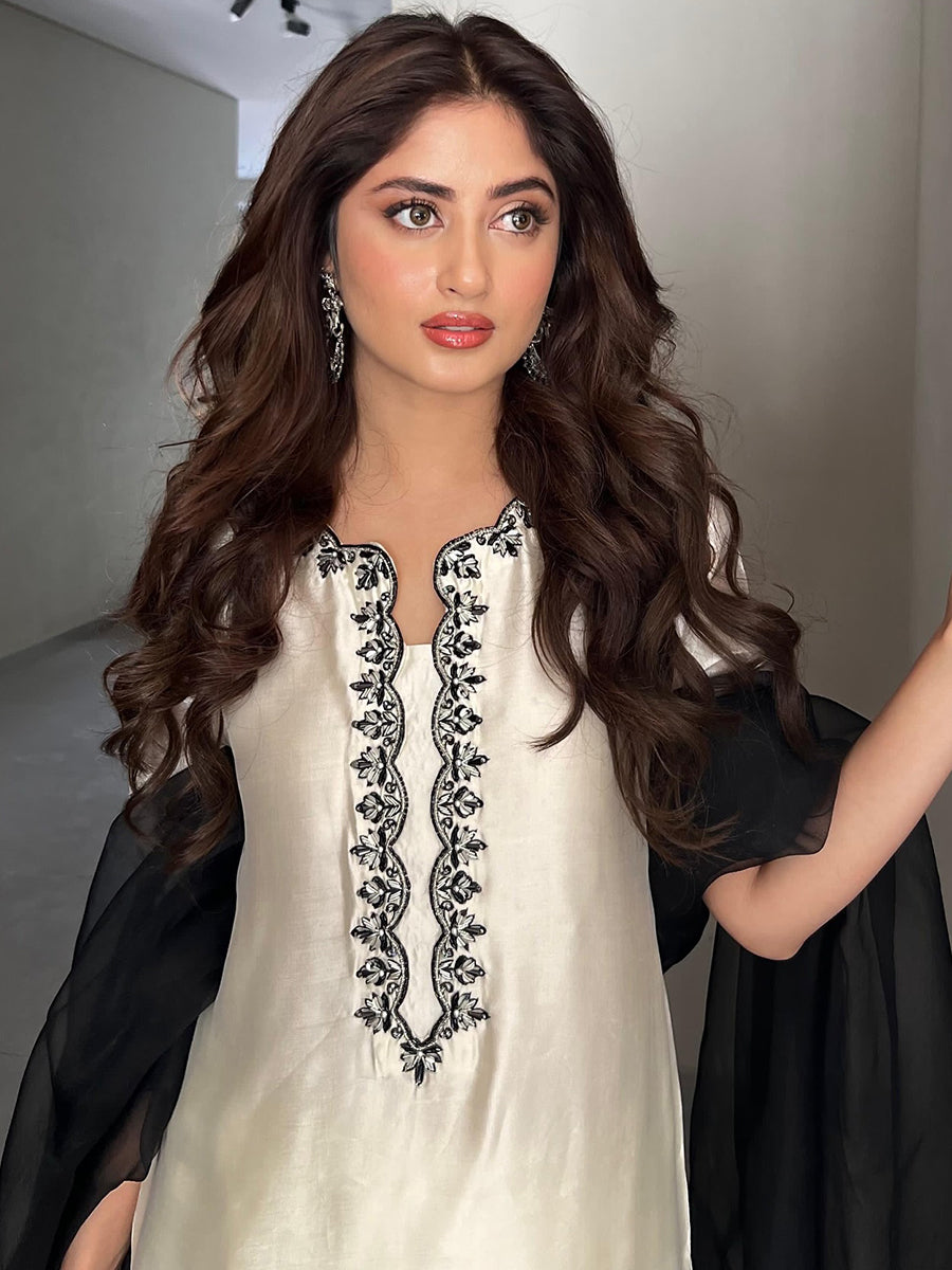 Pure Ada Work Black & White Silk Dress – Stitched & Unstitched | Luxury ...